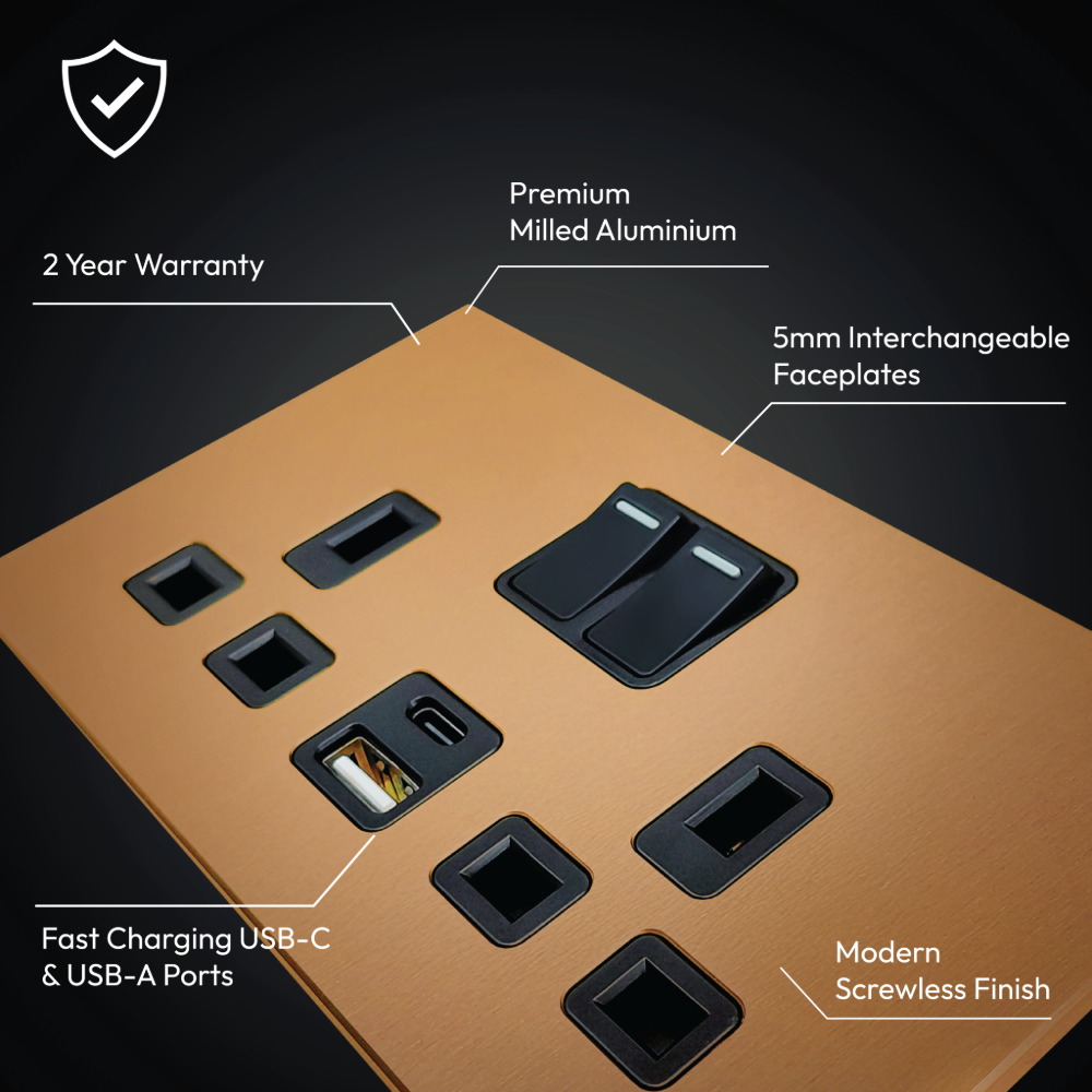 Aura Double Socket with USB - Brushed Bronze RetroTouch Light Switches ...