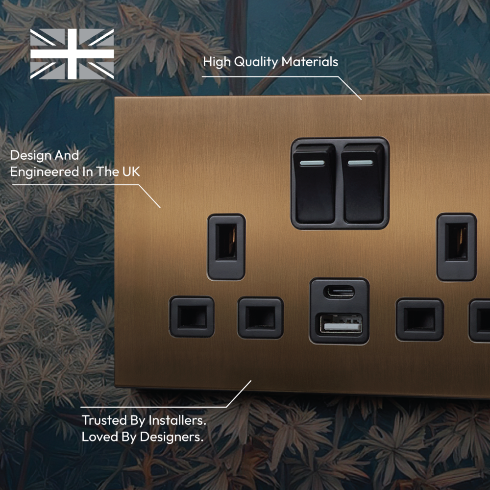 Aura Double Socket with USB - Brushed Bronze RetroTouch Light Switches ...