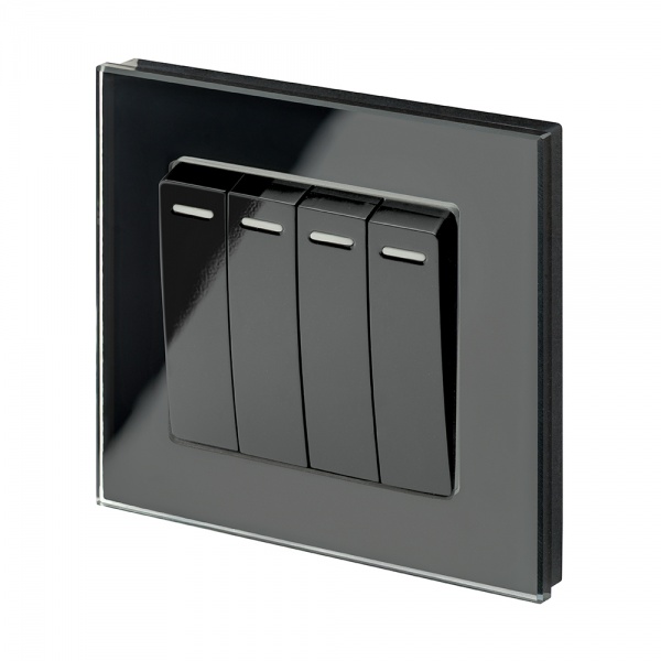 Crystal PG (Retractive/Pulse) Light Switch 4 Gang Black - RetroTouch ...
