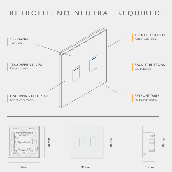 Crystal Touch Switch 2G - White RetroTouch Light Switches & Plug Sockets