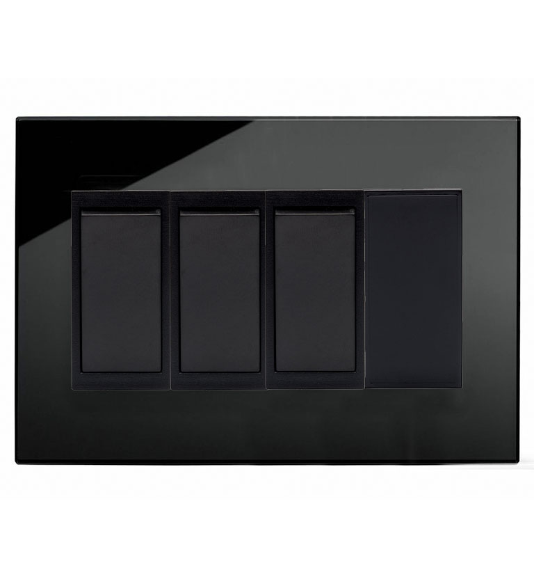 Crystal PG 3 Gang (3x 2Way/1x Blank)Double Plate Black RetroTouch Light Switches & Plug Sockets
