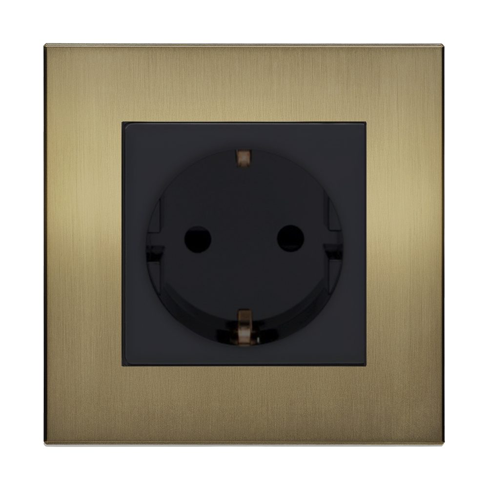 Aura Single Shuko Socket - Brushed Brass RetroTouch Light Switches ...