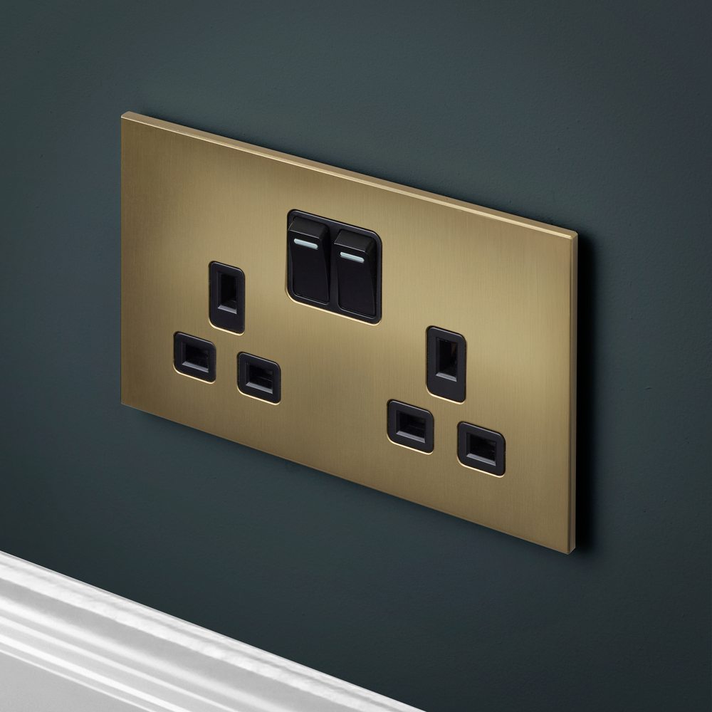 Aura Double Socket - Brushed Brass RetroTouch Light Switches & Plug Sockets