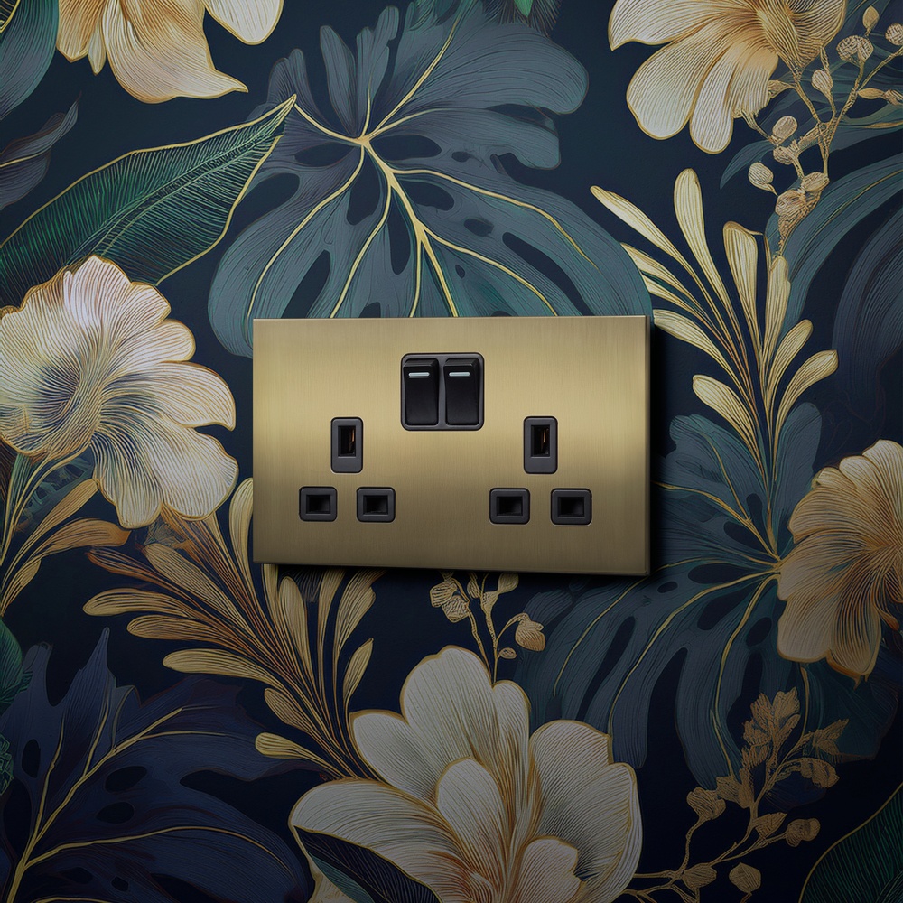 Aura Double Socket - Brushed Brass RetroTouch Light Switches & Plug Sockets