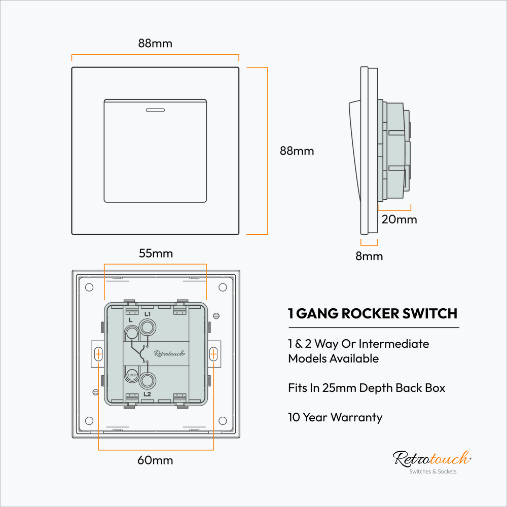 Crystal CT 1 Gang Rocker Light Switch White RetroTouch Light Switches ...