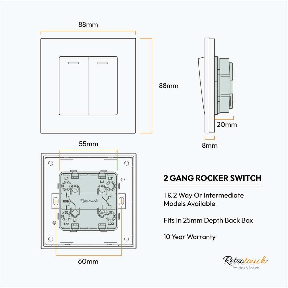 Aura Double Light Switch - Brushed Brass RetroTouch Light Switches ...