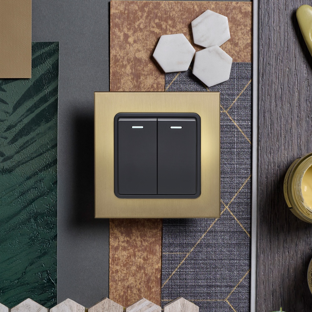 Aura Double Light Switch - Brushed Brass RetroTouch Light Switches ...