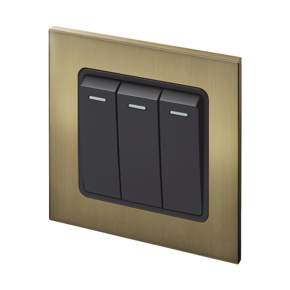 Aura Rocker Triple Retractive Switch - Brushed Brass RetroTouch Light ...