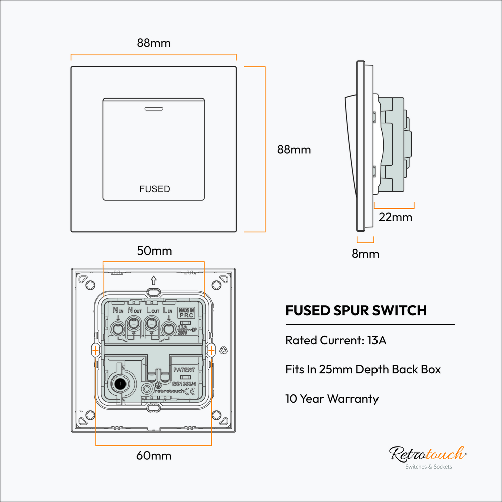 Crystal CT 13A DP Switched Fused Spur White NEW RetroTouch Light ...