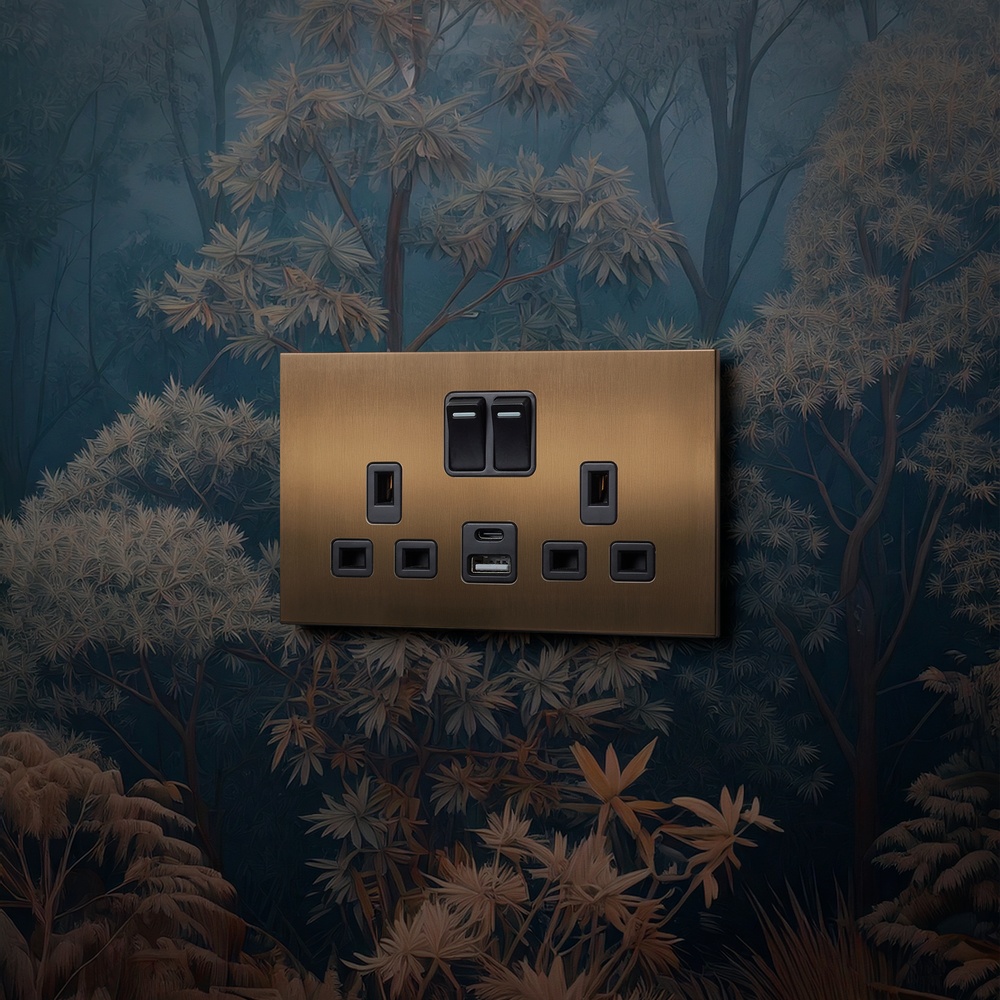 Aura Double Socket with USB - Brushed Bronze RetroTouch Light Switches ...