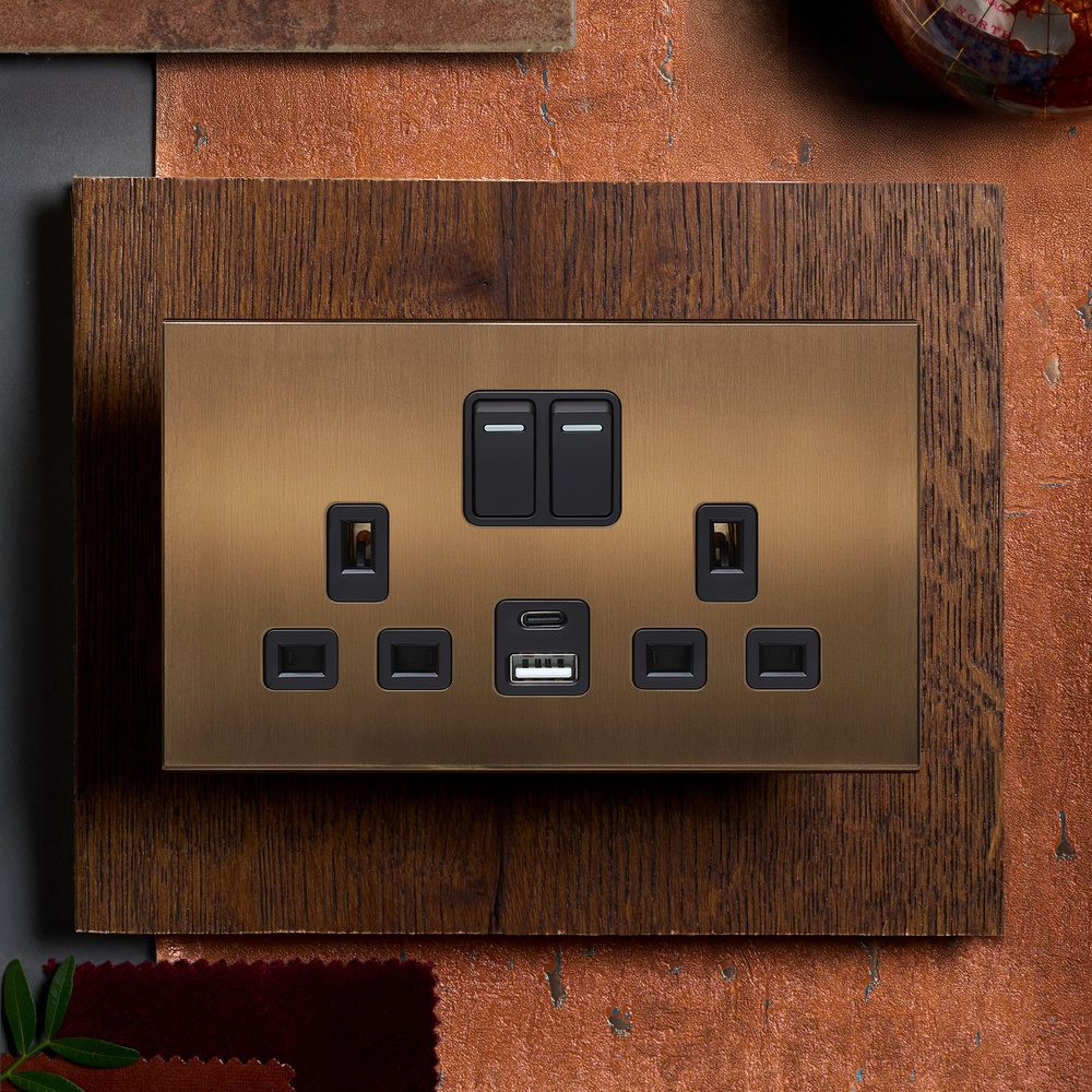 Aura Double Socket with USB - Brushed Bronze RetroTouch Light Switches ...
