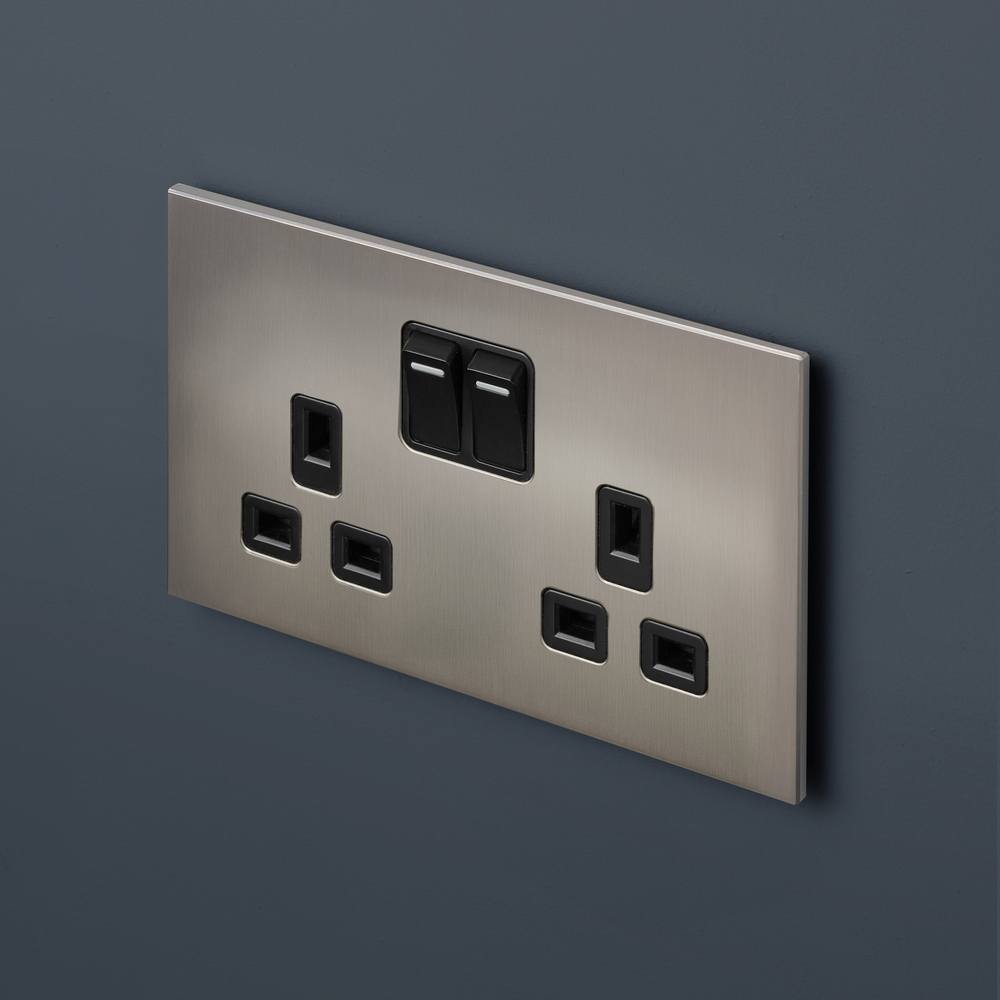 Aura Double Socket - Brushed Nickel RetroTouch Light Switches & Plug ...