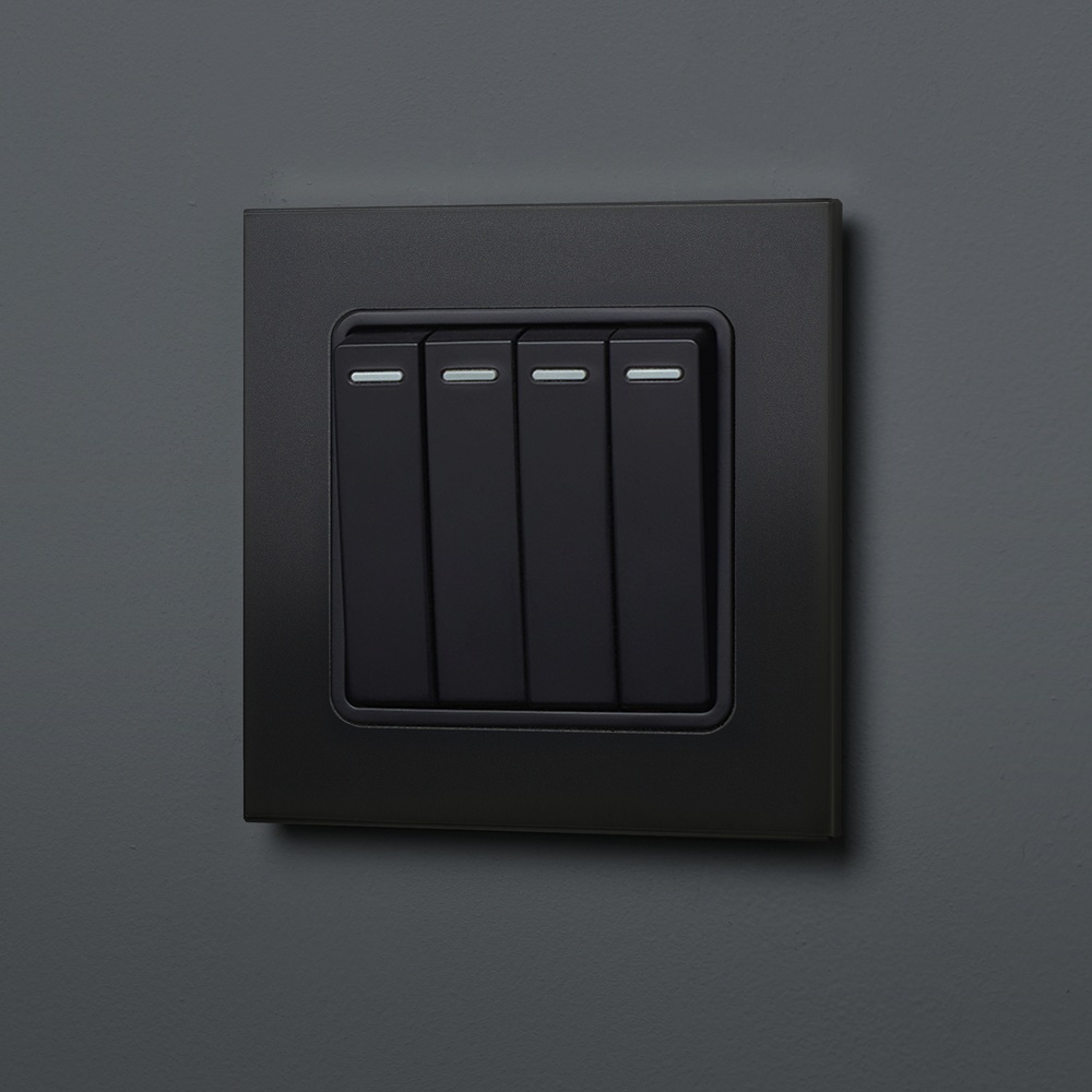 Aura Quadruple Rocker Light Switch - Matt Black RetroTouch Light ...