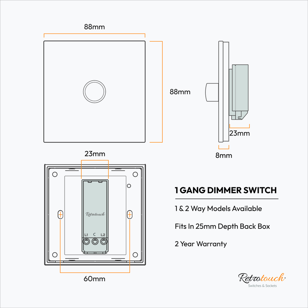 Aura Single Dimmer Switch - Matt Black RetroTouch Light Switches & Plug ...