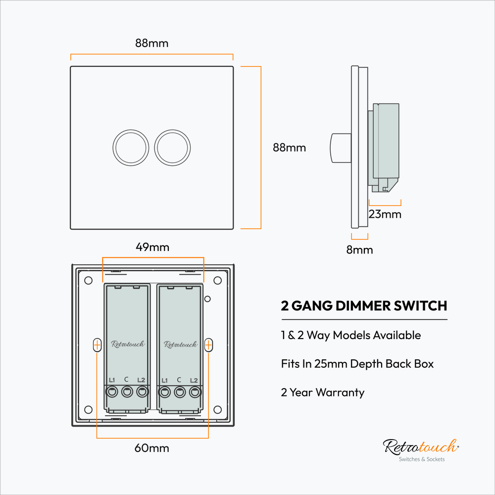 Aura Double Dimmer Switch - Matt Black RetroTouch Light Switches & Plug ...
