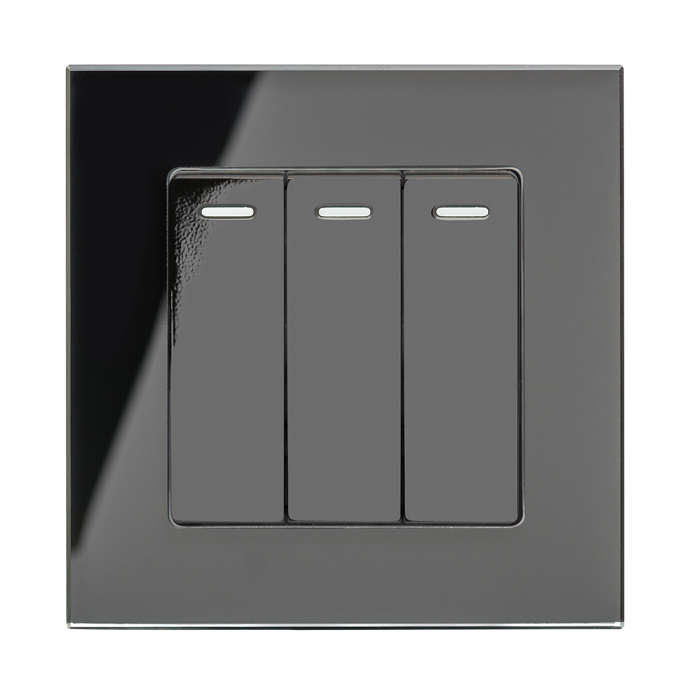 Crystal PG (Retractive/Pulse) Light Switch 3 gang Black RetroTouch ...