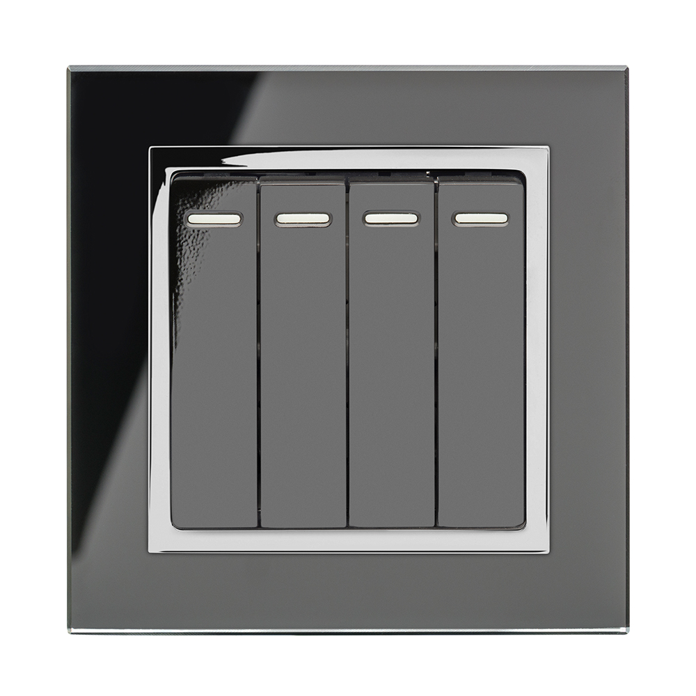 Crystal CT (Retractive/Pulse) Light Switch 4 Gang Black RetroTouch ...