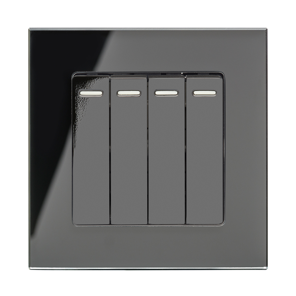 Crystal PG (Retractive/Pulse) Light Switch 4 Gang Black RetroTouch ...