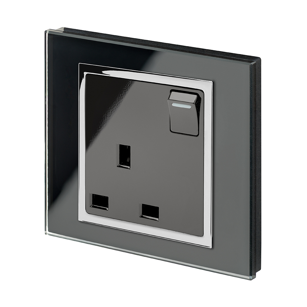 Crystal CT 13A Single Plug Socket with Switch Black RetroTouch Light ...
