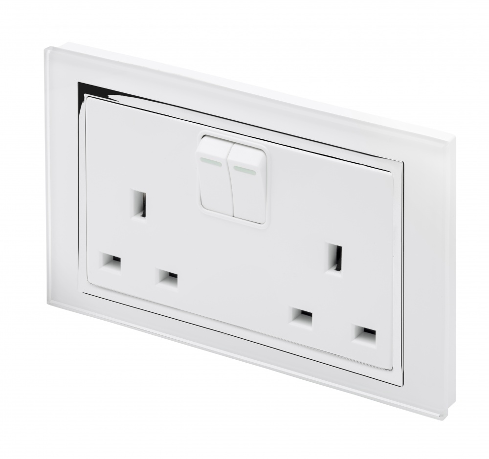 Crystal CT 13A DP Double Plug Socket with Switch White RetroTouch Light ...