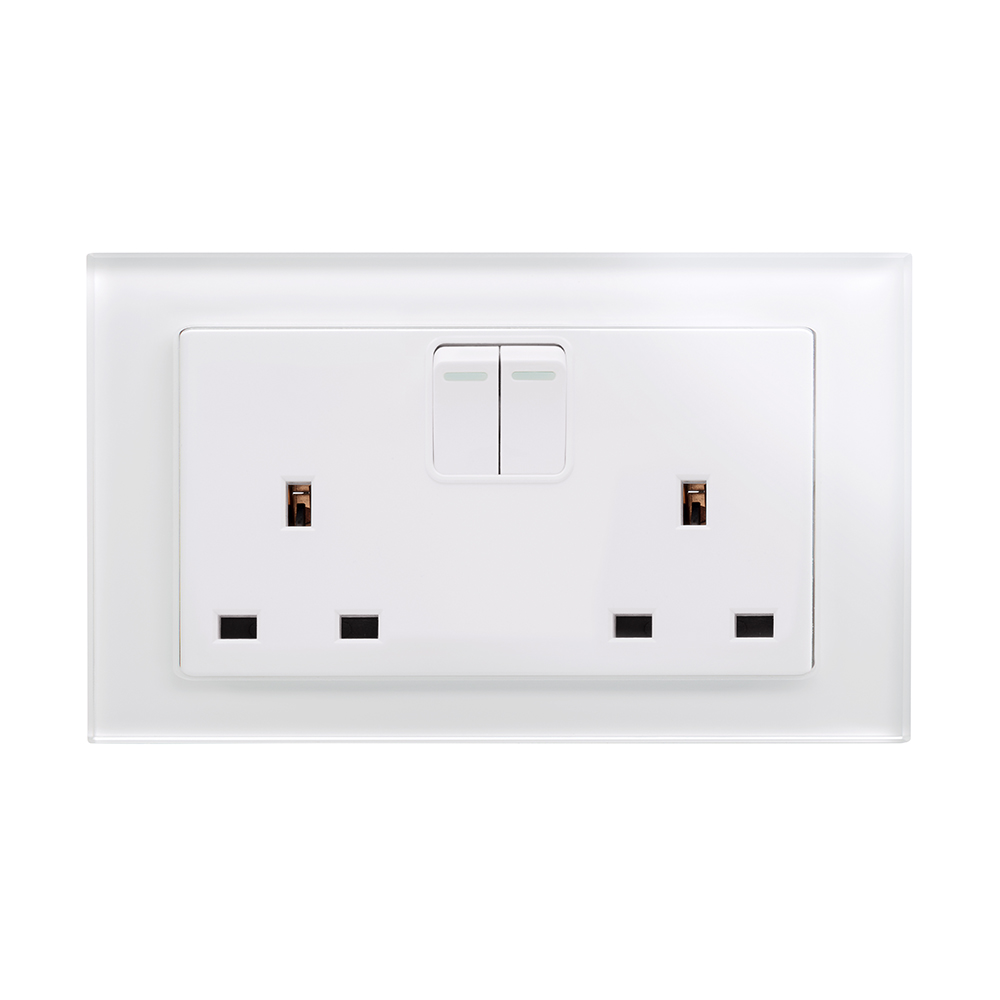 Crystal PG 13A DP Double Plug Socket with Switch White RetroTouch Light ...