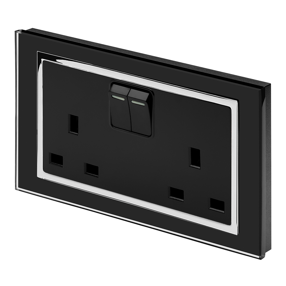 Crystal CT 13A DP Double Plug Socket with Switch Black RetroTouch Light ...