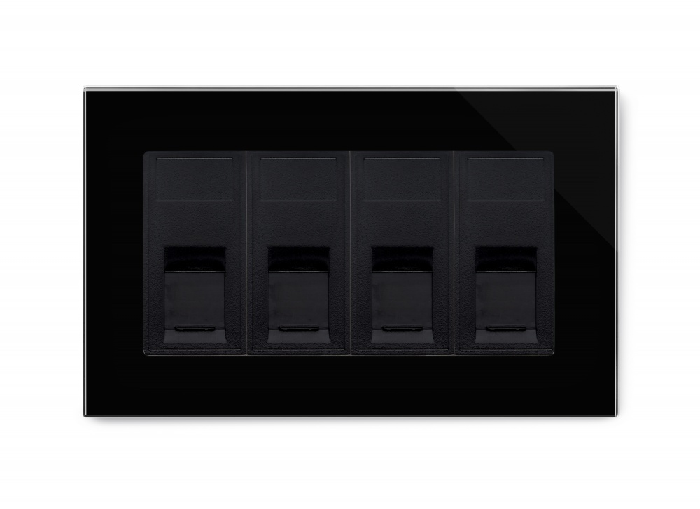 Crystal PG Quad CAT6e Socket Black RetroTouch Light Switches & Plug Sockets