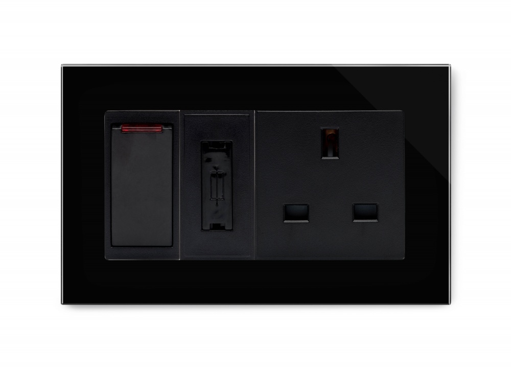 Crystal PG Switched Fused Spur with 13A Unswitched Socket Black ...