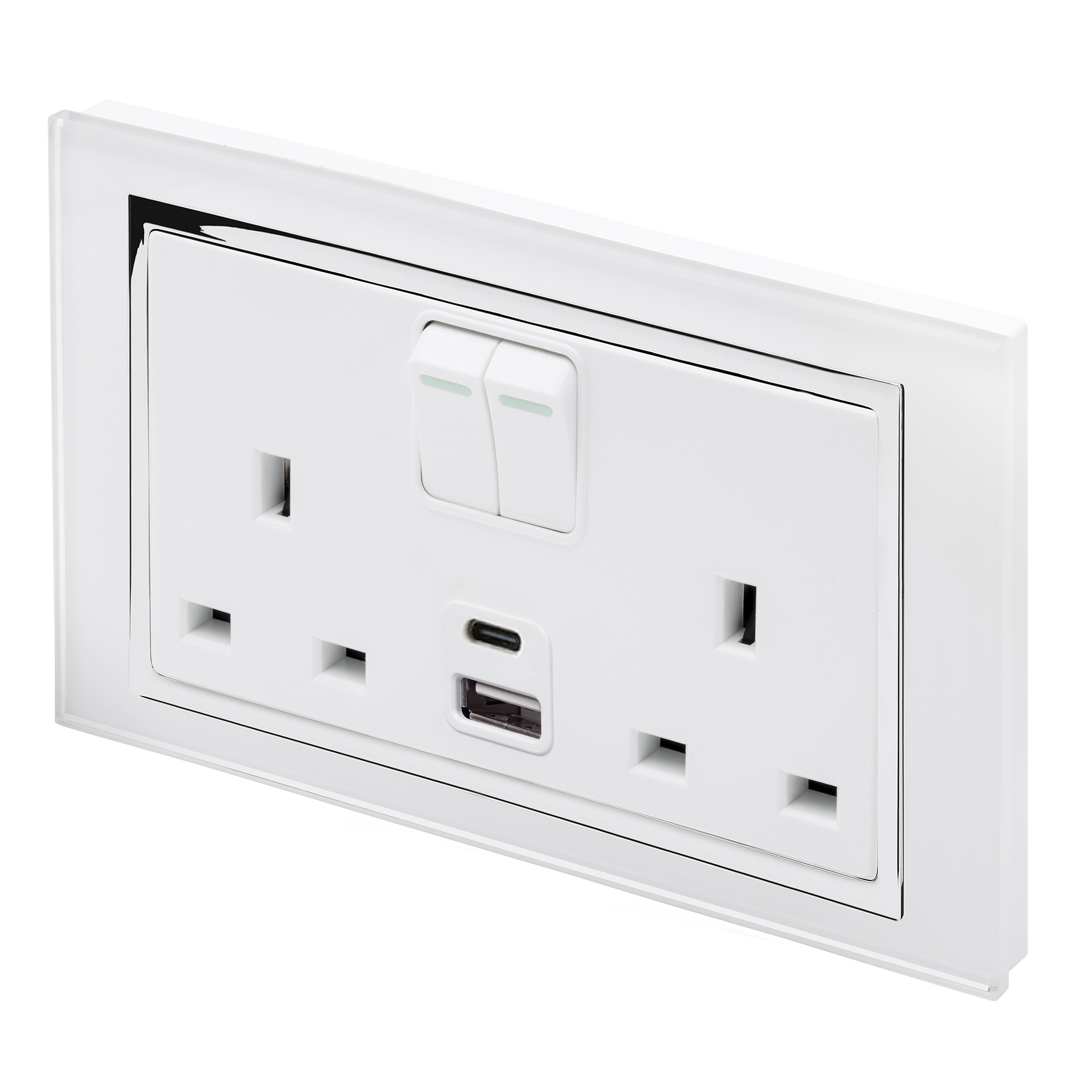 Crystal 3.1A USBC & 13A DP Double Plug Socket with Switch White CT ...